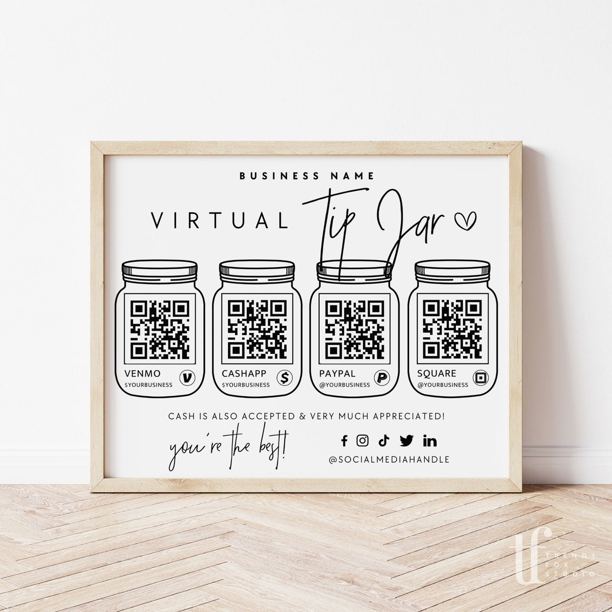 Virtual Tip Jar QR Code Sign Canva Template - 4 Jars | Dusk - Trendy ...